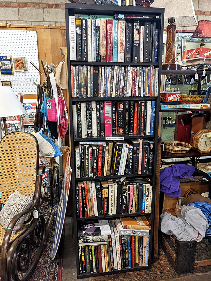 Books stacked from floor to ceiling&mdash;spines faded but dignified&mdash;waiting for someone to discover the stories hidden between their covers.