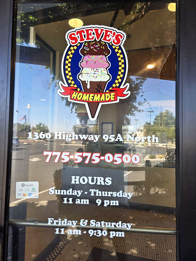 The door sign reveals the essential intel every ice cream strategist needs: hours of operation for planning your sweet escape to flavor paradise.