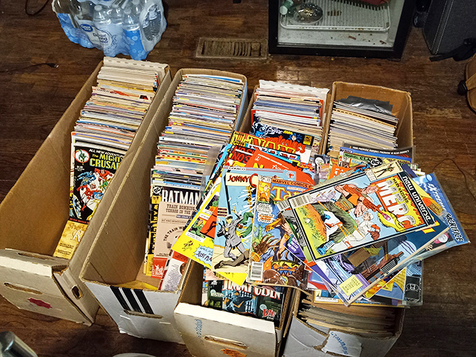 Comic book heaven in cardboard boxes. Somewhere in this paper gold mine might be the Superman issue that pays for your kid's semester at college.