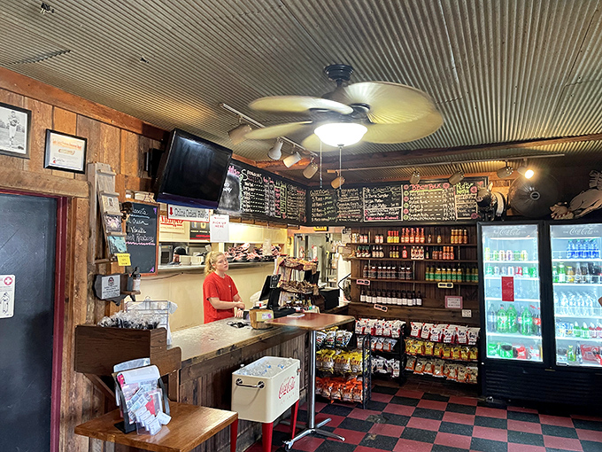 The market counter&mdash;where barbecue dreams come true and diet plans go to die. That smile says, "Yes, we can add extra sauce."