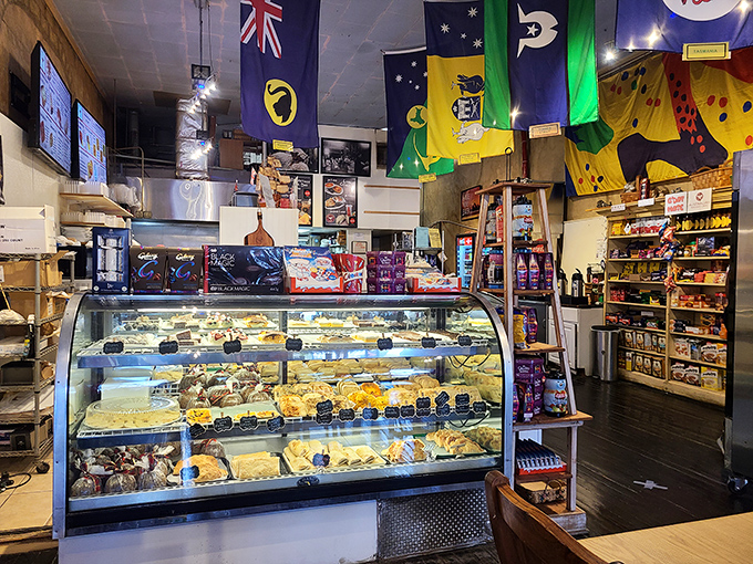 Pastry paradise! The display case showcases golden-brown treasures that have crossed oceans (metaphorically) to tempt your taste buds.