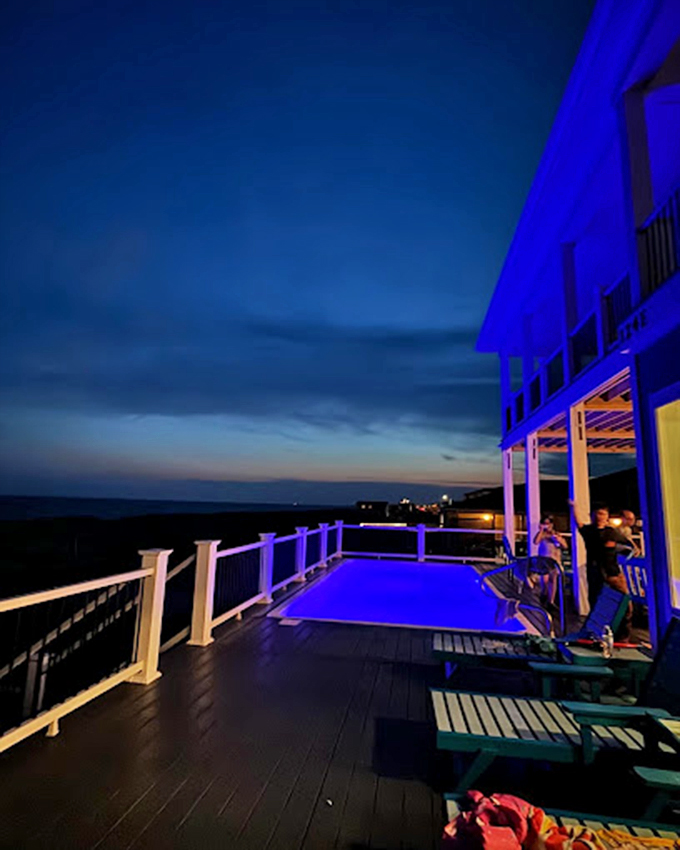 Twilight transforms a simple deck into front-row seating for nature's evening show, complete with ocean soundtrack.