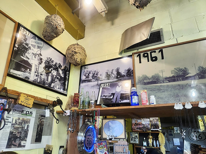 Those vintage black and white photos from 1961 aren't decoration&mdash;they're proof you're standing in a genuine piece of American highway history.