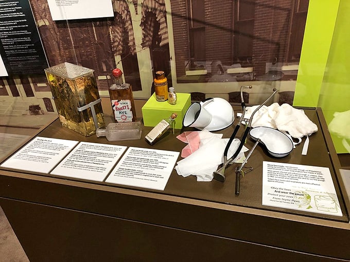 Gleaming wood and glass cases create the perfect Victorian-era stage for medical curiosities that blur the line between science museum and cabinet of wonders. 