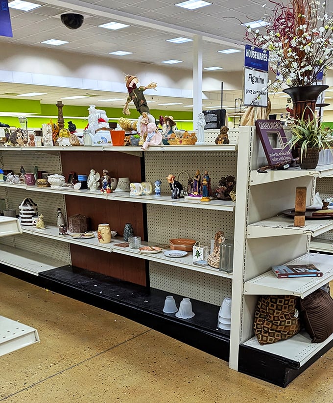 The knick-knack shelves: where ceramic figurines, vases, and decorative oddities await their second chance at bringing questionable charm to someone's mantel.