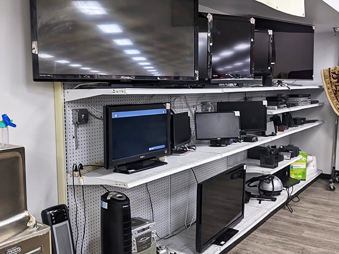 The electronics section: where yesterday's cutting-edge technology awaits the nostalgic collector or the practical shopper who knows some gadgets just work better old-school.