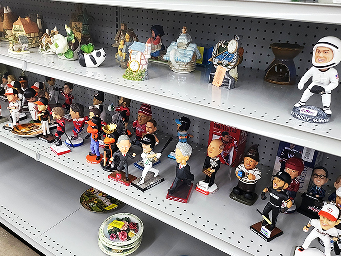 The bobblehead convention nobody knew they needed. These little nodding figures are like the Greek chorus of thrift stores&mdash;silently commenting on your selections.