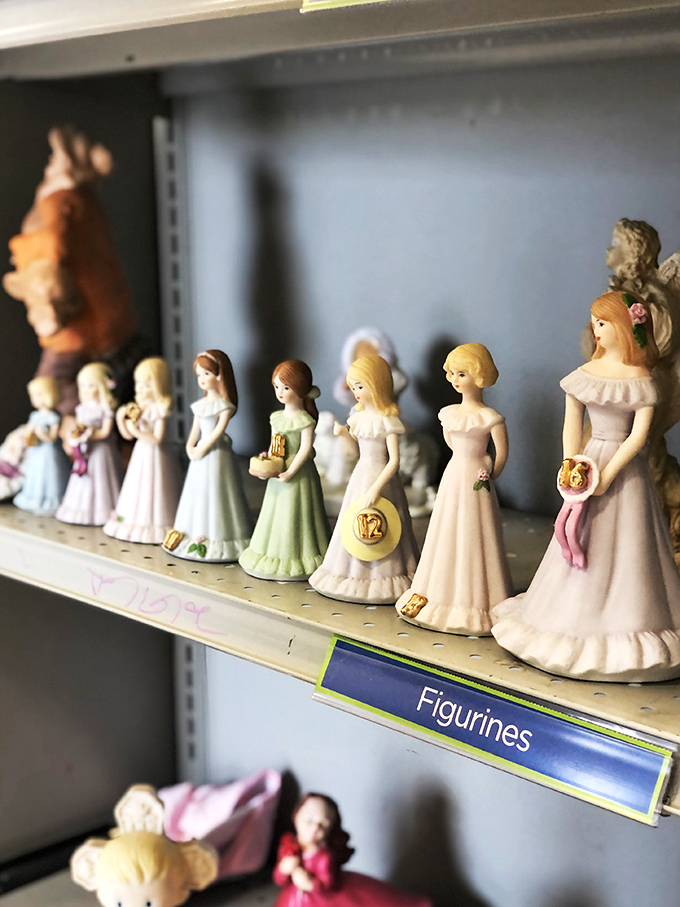 The figurine brigade stands at attention. These porcelain ladies have seen things in their previous homes and are ready for new adventures.