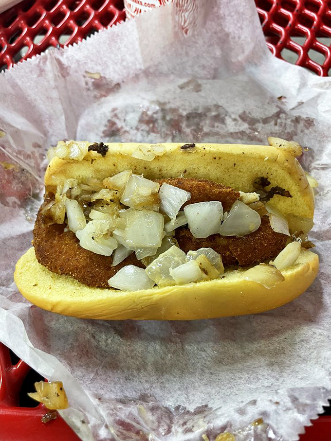 A fish cake sandwich for those swimming against the beef current. Pat's proves they can master more than just the cheesesteak game.