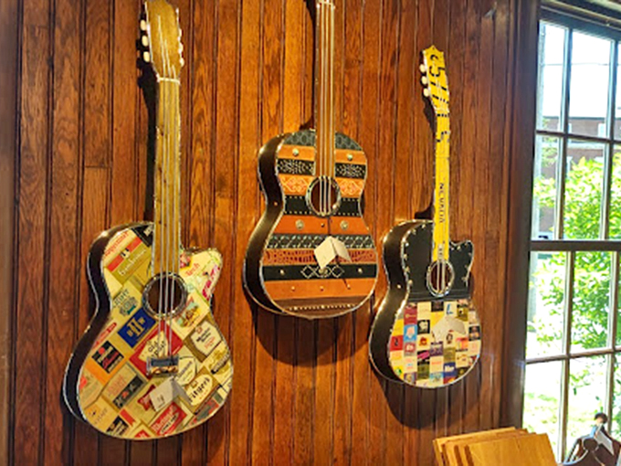 These aren't just musical instruments&mdash;they're visual symphonies where recycled materials find new harmony as wall-mounted works of art.