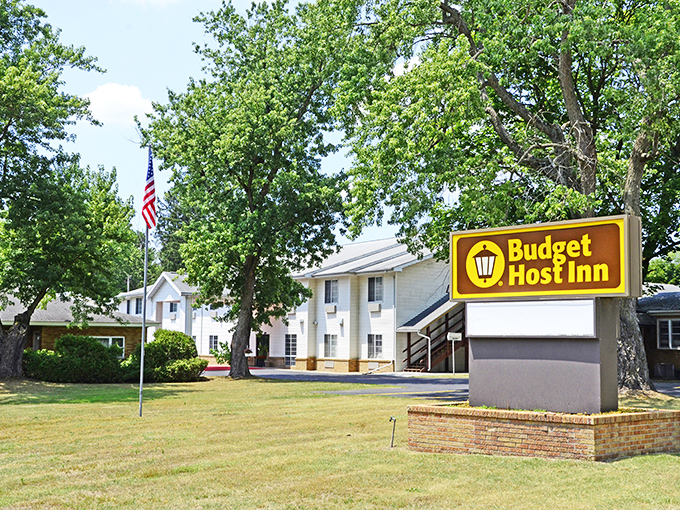 The Budget Host Inn stands ready for visitors who understand that "luxury" sometimes means "clean sheets and a working ice machine."