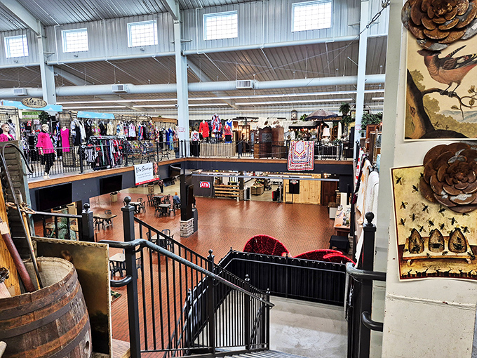 Multiple levels of shopping possibility unfold like a retail Escher drawing. The staircase leads to even more treasure-hunting territory.