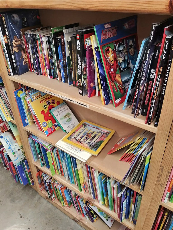 Children's books stacked with care, ready to inspire the next generation. That Avengers collection is practically vibrating with superhero energy. 