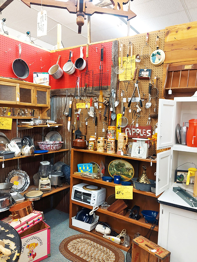 Hanging pots and kitchen gadgets that worked perfectly fine before electricity was invented &mdash; still ready to make grandma's recipes taste just right.