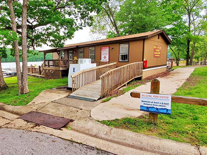 The marina store stands ready to welcome visitors with that particular brand of lakeside hospitality that makes everyone feel like a local.