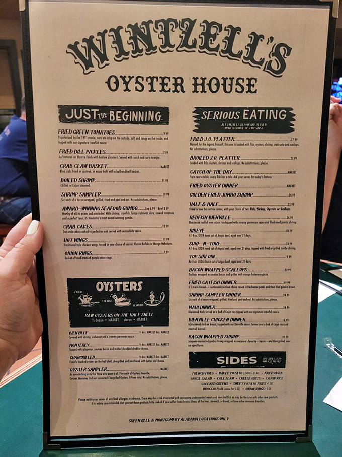 Wintzell's menu is like a treasure map where X marks the spot for "fried seafood that will change your life."