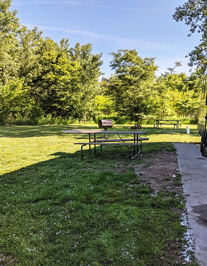 Every picnic table tells a story. This one's waiting for yours, nestled in a grove that offers shade and serenity in equal measure.