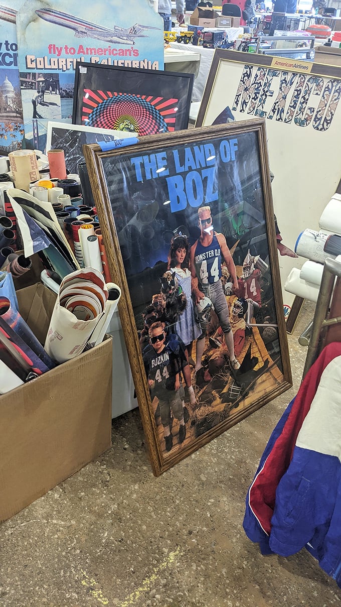 Vintage travel posters and pop culture artifacts that capture bygone eras. That "Land of Boz" poster is pure 80s nostalgia gold.