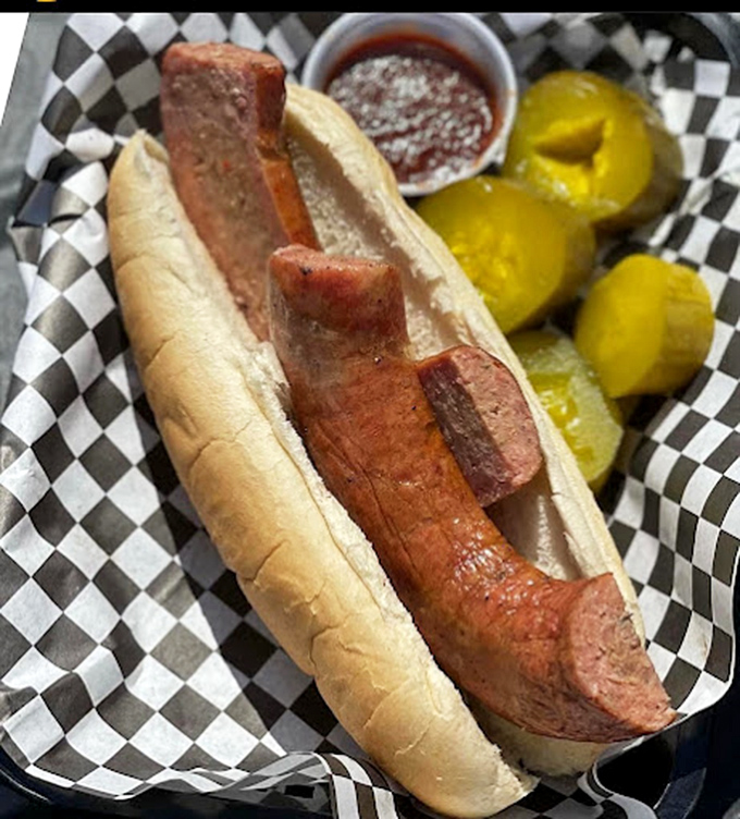 A sausage sandwich that makes other sandwiches look like they're not even trying. The pickles aren't just garnish &ndash; they're necessary balance.