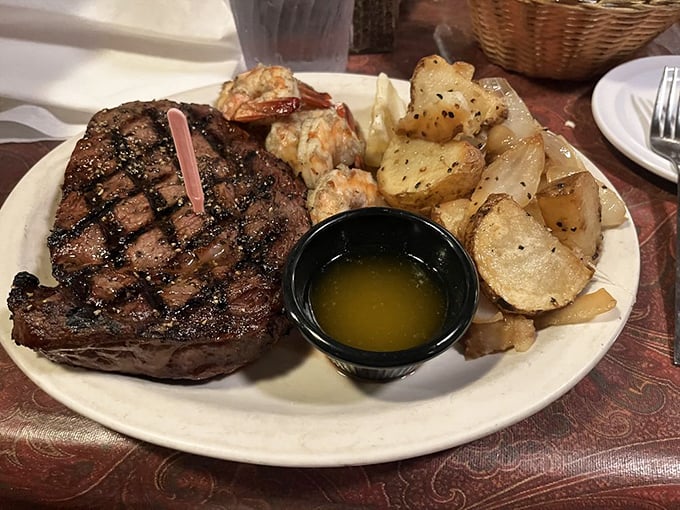 The perfect surf and turf doesn't exi&mdash; Oh wait, here it is, complete with that little pink marker announcing "this is medium-rare perfection."