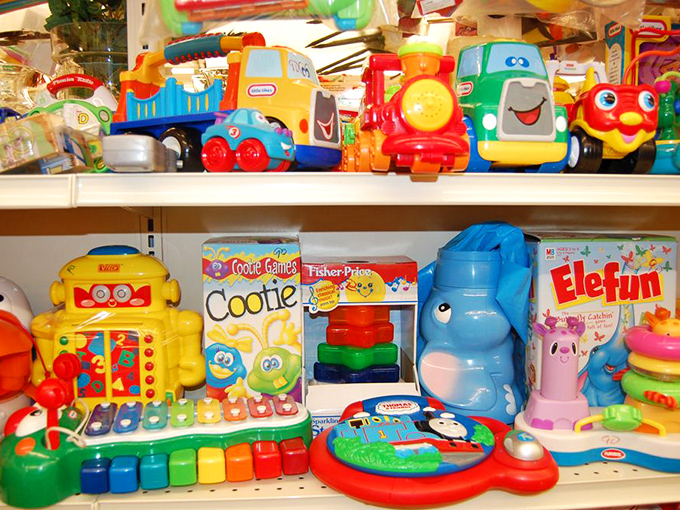 Yesterday's toys waiting for tomorrow's playtime&mdash;Fisher-Price classics that have survived decades of enthusiastic youngsters.
