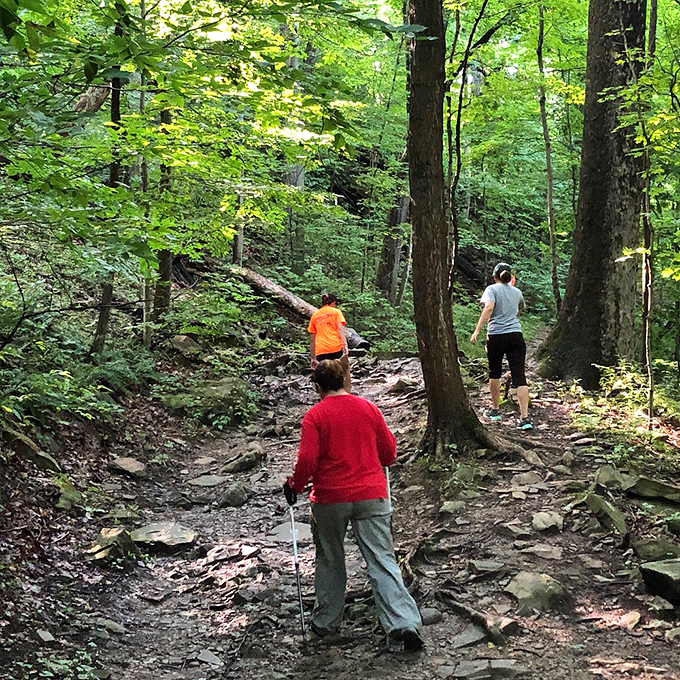 Hidden rock shelters along the trail offer cool respite and whispered echoes of the past. Nature's air conditioning, prehistoric style. 