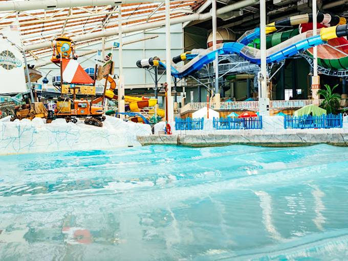 The wave pool's crystal-clear waters invite family bonding through shared bobbing and synchronized floating techniques.