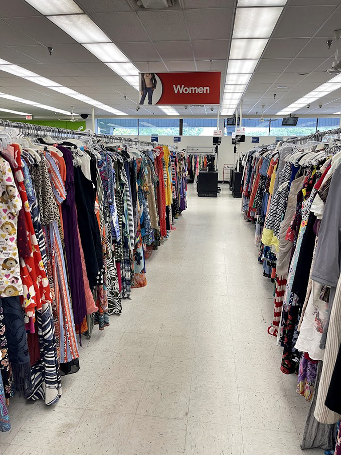 The women's section&mdash;a textile rainbow where designer labels occasionally hide among everyday brands, rewarding those with patience and a keen eye.