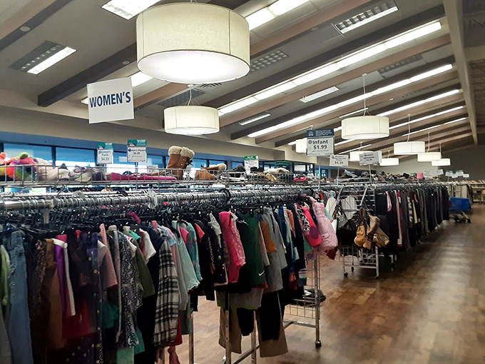 The women's department: where fashion trends from every decade gather for their high school reunion, name tags optional.