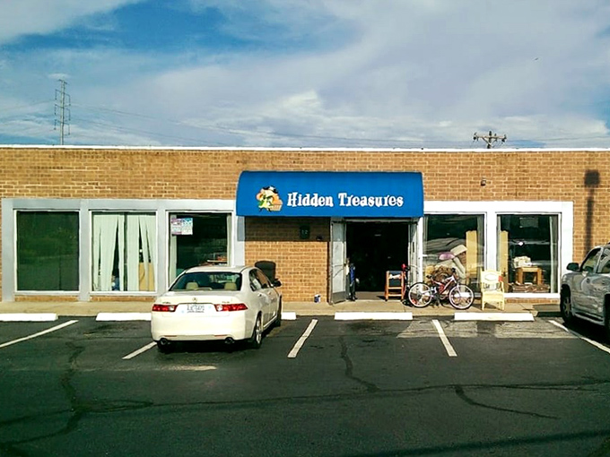Hidden Treasures lives up to its name with a storefront that promises adventure for dedicated bargain hunters.