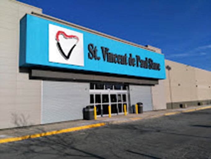 St. Vincent de Paul's eye-catching turquoise signage makes this massive thrift destination impossible to miss. 