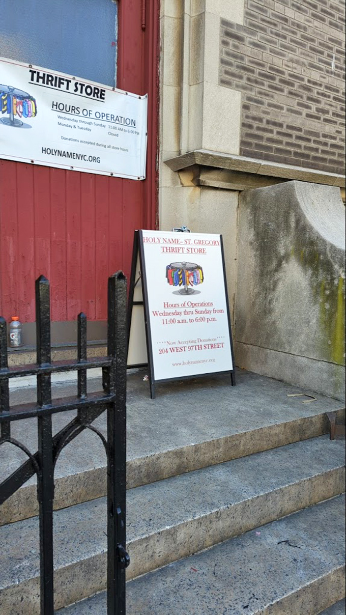 A simple sign announces hours of operation&mdash;the only schedule you need for discovering affordable treasures in this community-minded shop.