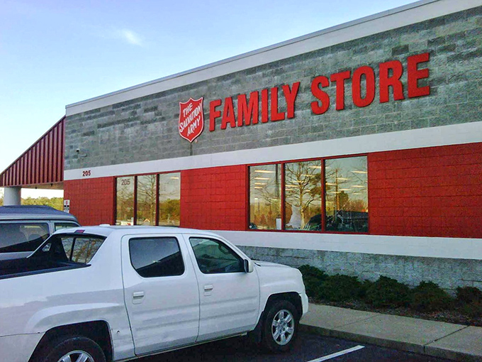 This isn't just a thrift store&mdash;it's a community institution in striking red. Bargain hunting with a side of purpose!