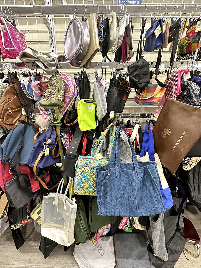 The handbag section hangs with potential, each purse a portable time capsule of fashion moments from decades past.