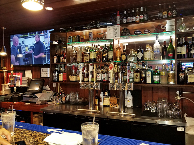 Behind every great meal is a well-stocked bar. This lineup of spirits suggests the bartenders take their craft as seriously as the chefs.