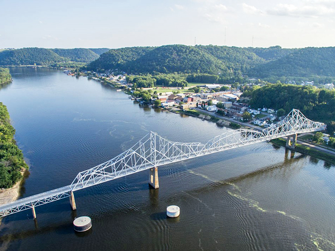 A graceful bridge spans the Mississippi near Cashton, connecting communities while providing the kind of view that makes smartphone cameras seem woefully inadequate.