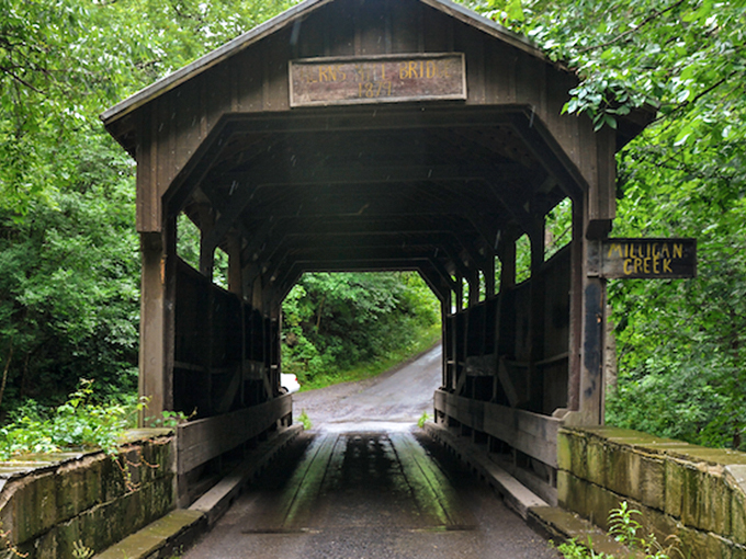 This covered bridge whispers stories of horse-drawn carriages and simpler times. Driving through feels like temporarily stepping into a sepia-toned photograph of Americana.