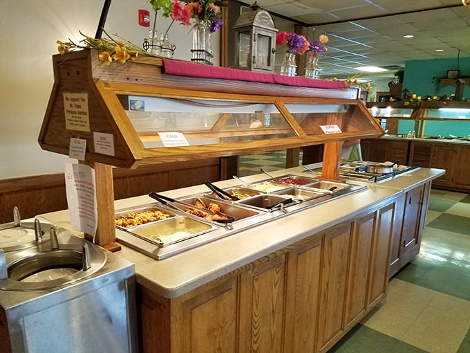 The buffet station&mdash;where diet plans go to die and happiness begins. Each tray holds a different definition of comfort.