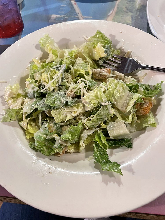A properly dressed Caesar salad&mdash;crisp romaine, generous Parmesan, and house-made dressing. Sometimes the classics become classics for good reason. 