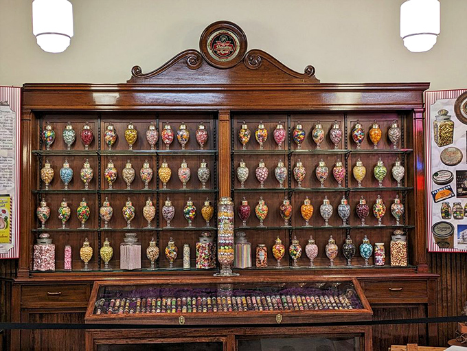 A wooden apothecary of joy! These jars don't hold medicine unless you count the kind that cures grumpiness and temporary sadness.