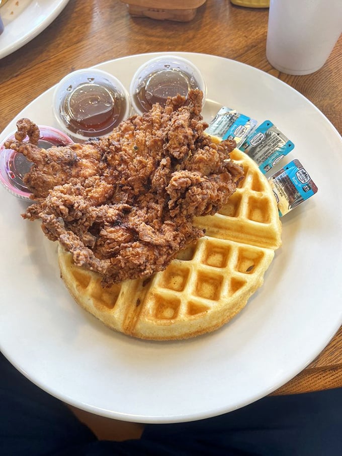 Chicken and waffles: where maple syrup meets savory fried chicken in the breakfast equivalent of when Harry met Sally. You'll want what they're having.