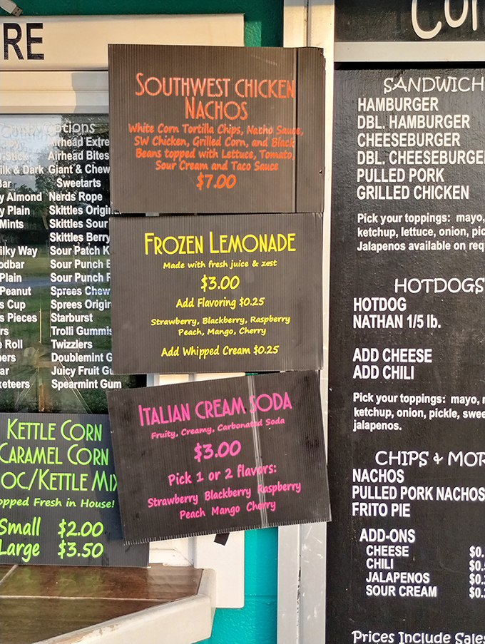 Southwest Chicken Nachos and Frozen Lemonade&mdash;the Kenda's concession menu elevates drive-in dining beyond the basic hot dog.