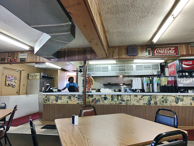 Behind the counter where barbecue dreams come true. Like Willy Wonka's factory, but the golden ticket is replaced by a paper menu.