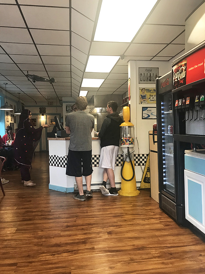 The checkered counter trim is the first hint that you've entered a place that takes its diner heritage seriously.