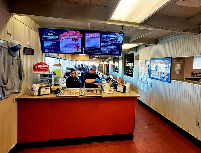 Where magic happens&mdash;the counter area serves as both stage and audience seating for Delaware's most beloved hot dog theater.