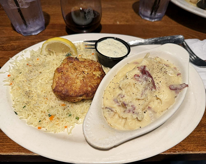 This crab cake contains so little filler it could run for political office on a platform of pure authenticity.