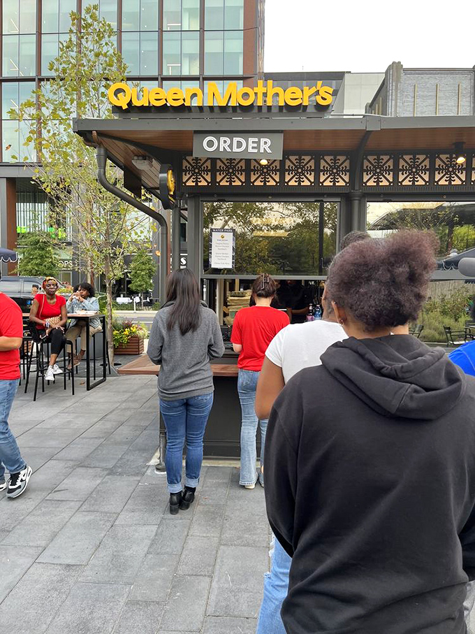 The line forms for a reason. These patient pilgrims know that greatness awaits at the ordering window.