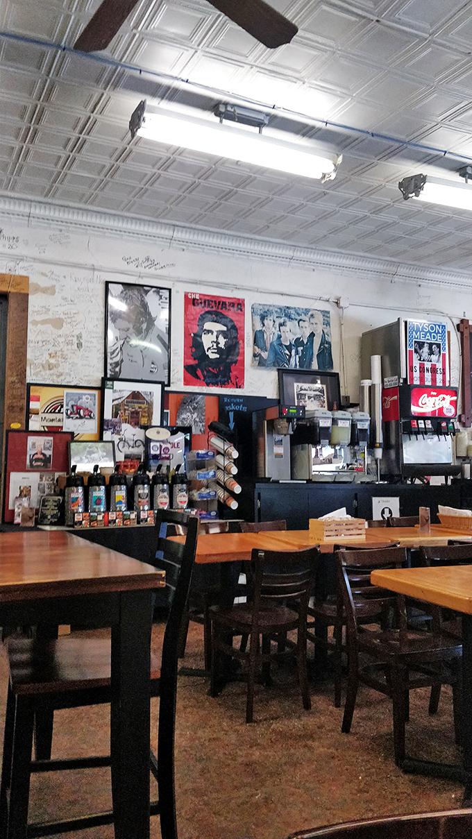 The eclectic wall art collection spans from Che Guevara to classic Americana. It's like eating in someone's fascinating living room rather than a restaurant.