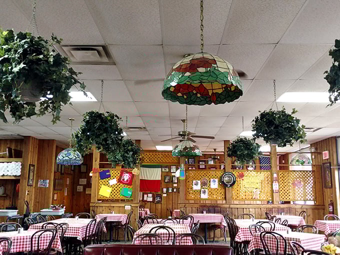 Hanging plants and colorful lamps create the perfect atmosphere for the serious business of carbohydrate appreciation. Ambiance you can't fake.