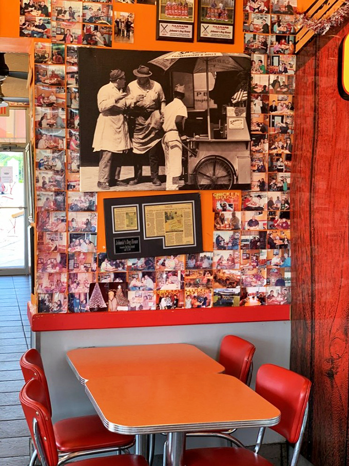 History meets hunger in this corner booth. The vintage photos remind us that great food has always brought people together.